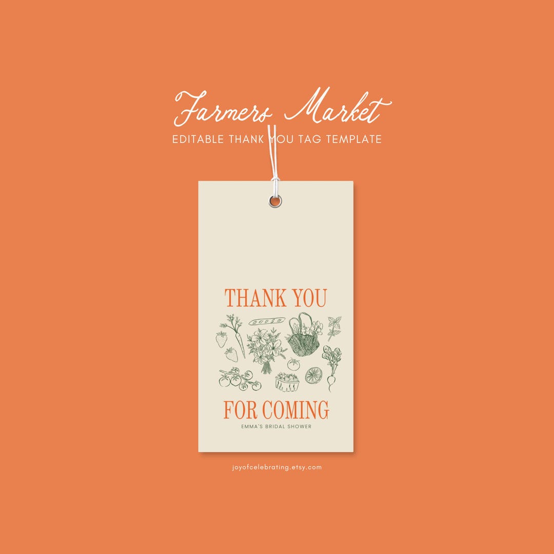 Emma | Thank You Gift Tag Template, Hand Drawn Farmers Market Themed ...