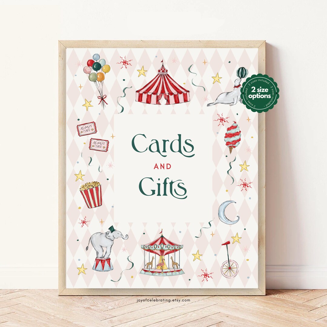 Cassie | Circus Carnival Cards and Gifts Table Sign Template, Fun ...