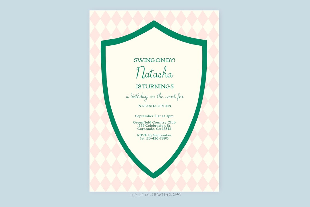 Retro Racquet | Pink Country Club Wimbledon Birthday Party Invite ...