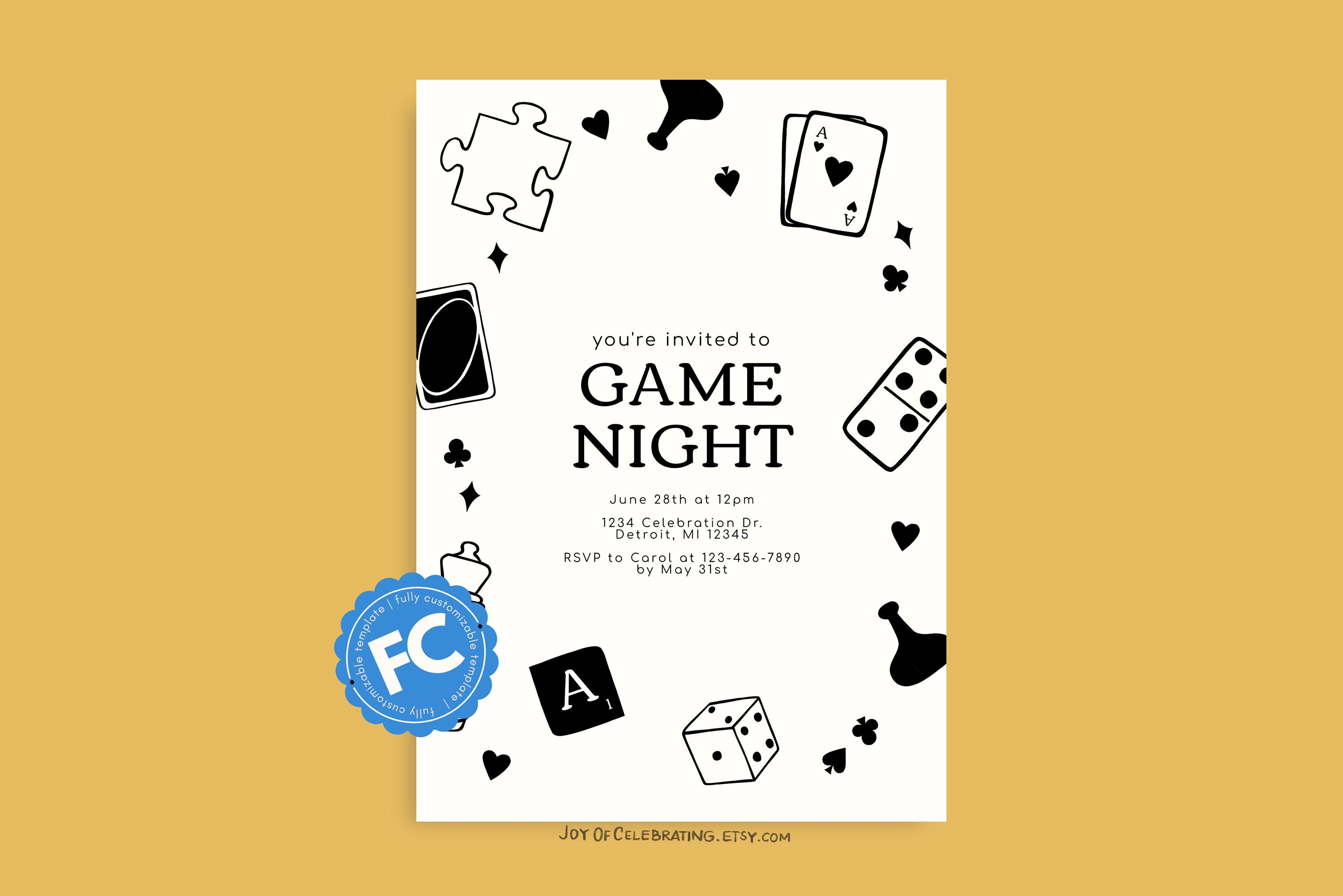 Game Night | Minimalist Fully Customizable Game Board Night Invitation ...