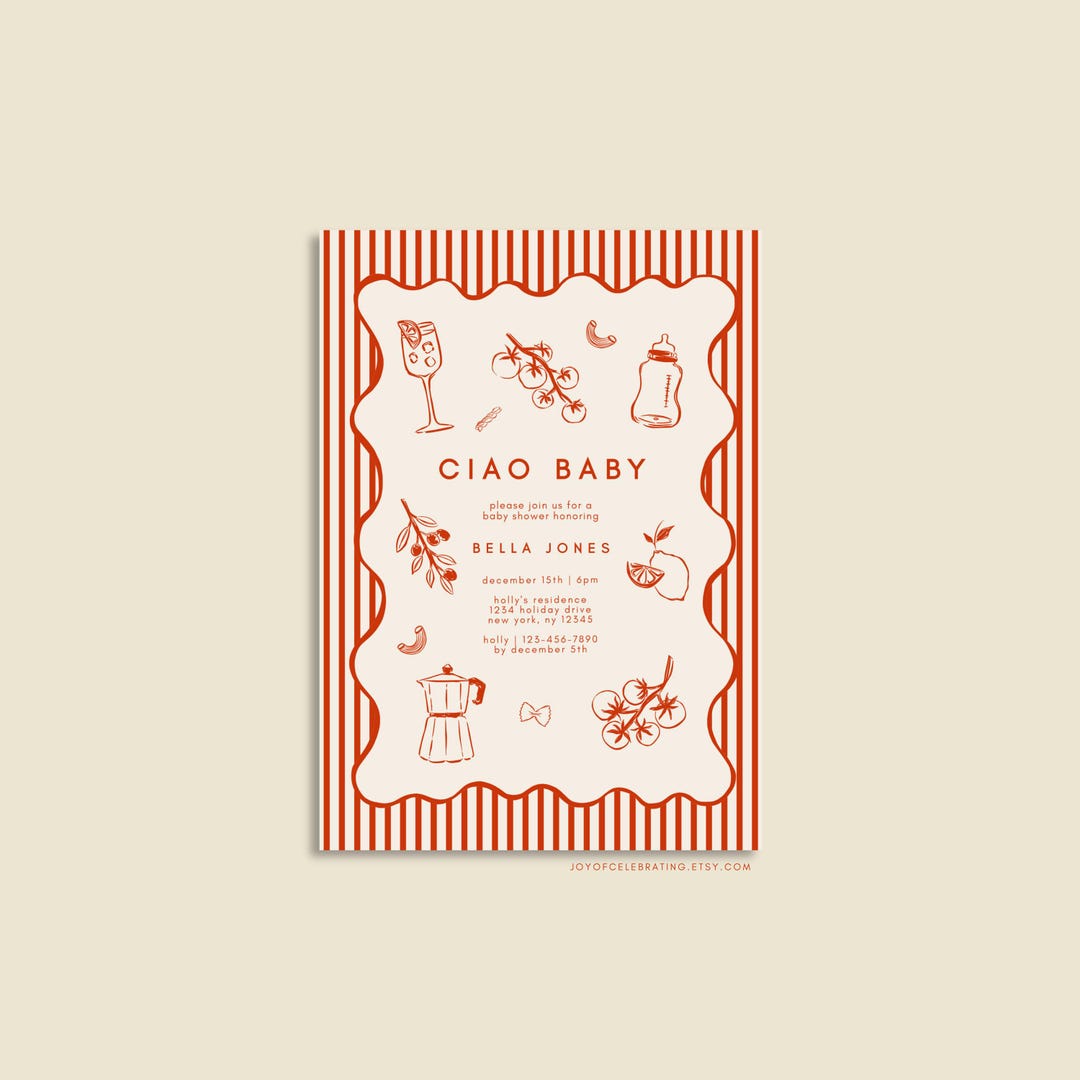 Bella | Red Ciao Bambino Baby Shower Invitation Template, Fully ...