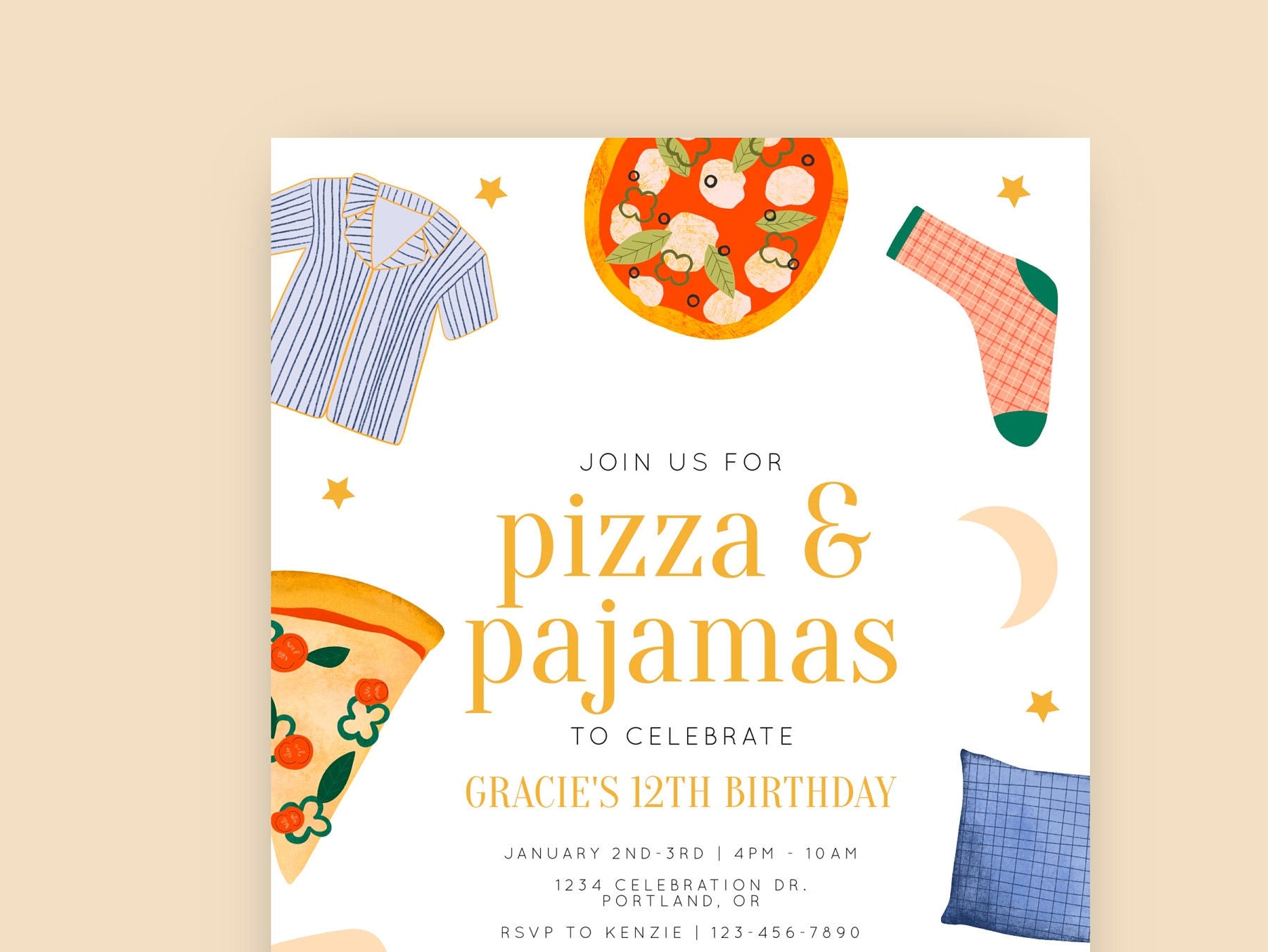 Pizza & Pajamas Modern Pajamas and Pizza Sleepover Party - Etsy