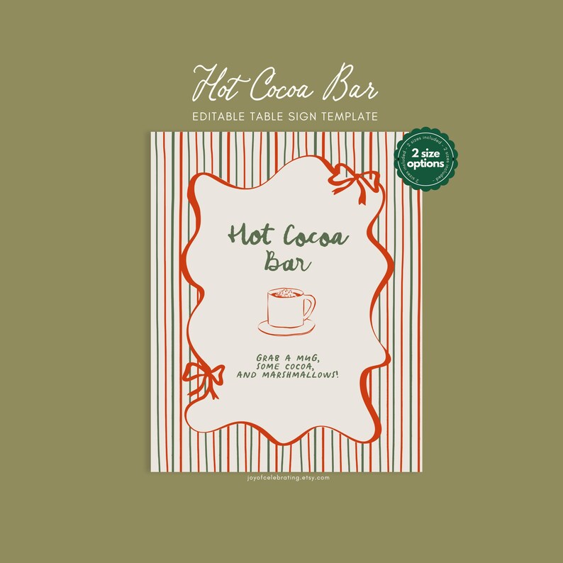Noelle | Hot Cocoa Bar, Holiday Wavy Border Table Sign Template, Funky ...