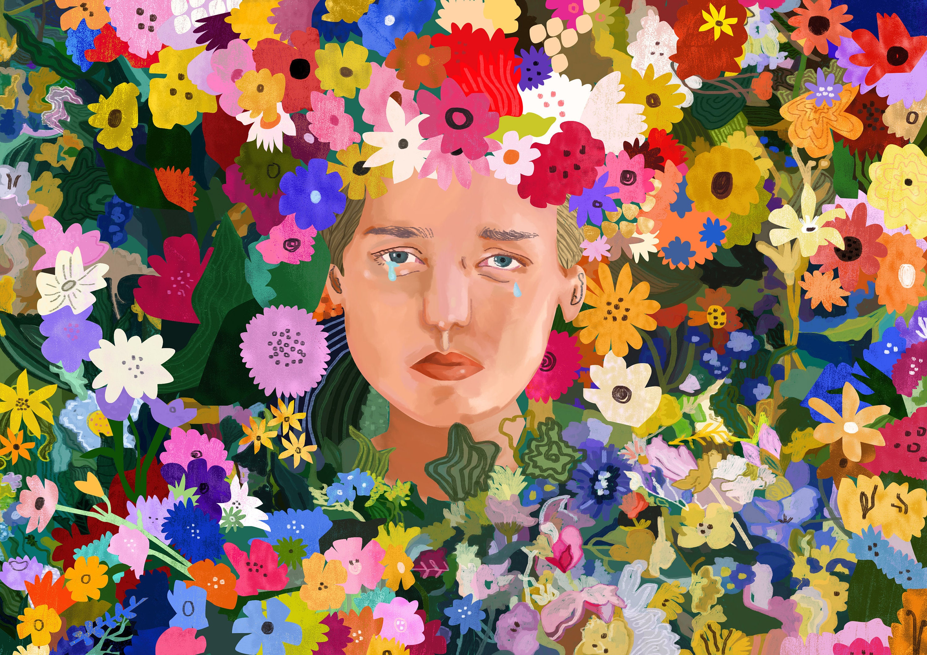 Midsommar Film Illustration Colourful Flowers Portrait A5 Graphic Print Cute Movie Fan Art ...