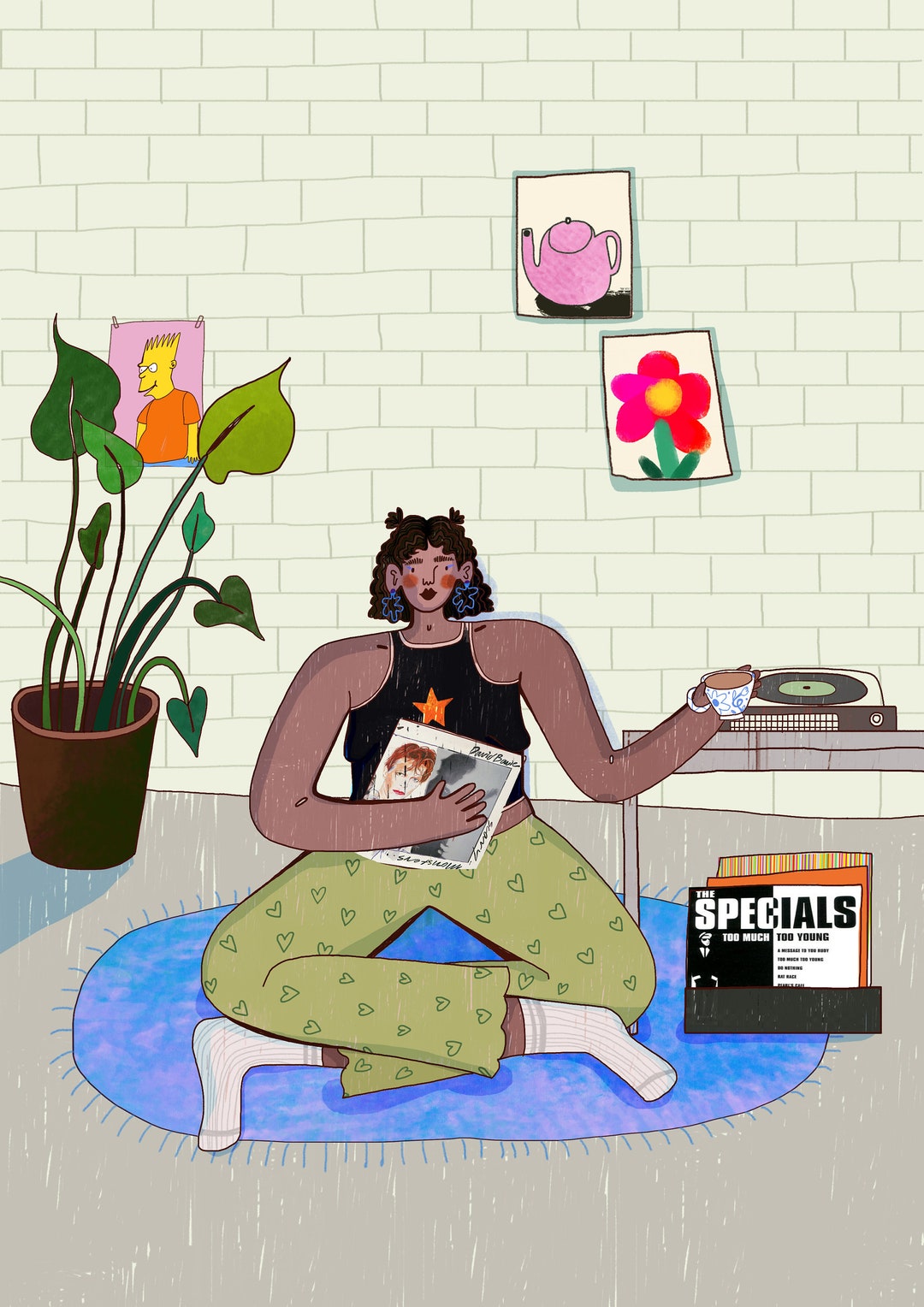 Funky Music Gal - Girl Illustration Print- Colourful Fun Cartoon ...