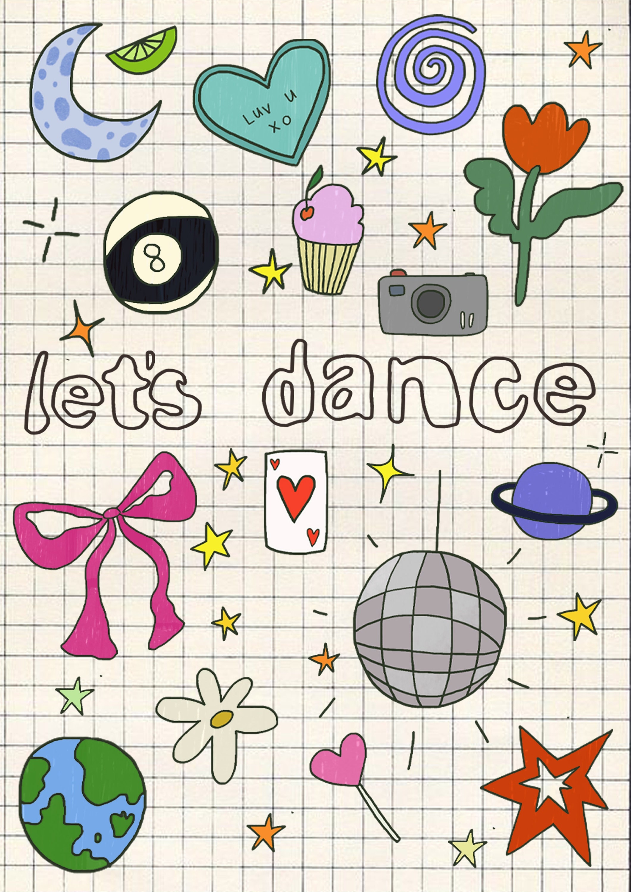 LET'S DANCE !! Doodle Page - A5 Art Print, Pop Art, Disco Ball ...