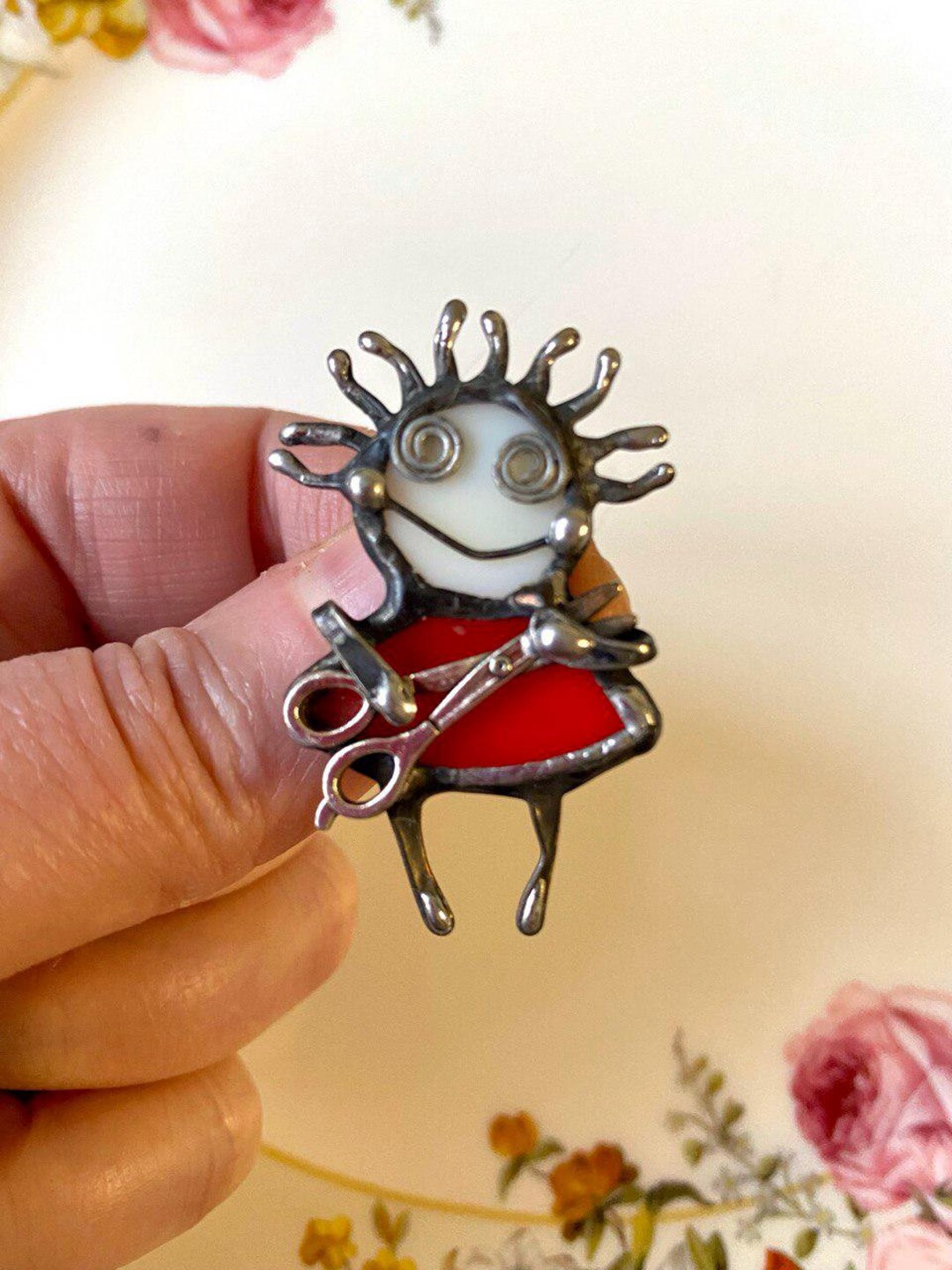 Stained Glass Brooch Girl With Scissors, Girlfriend, Handmade From Art ...