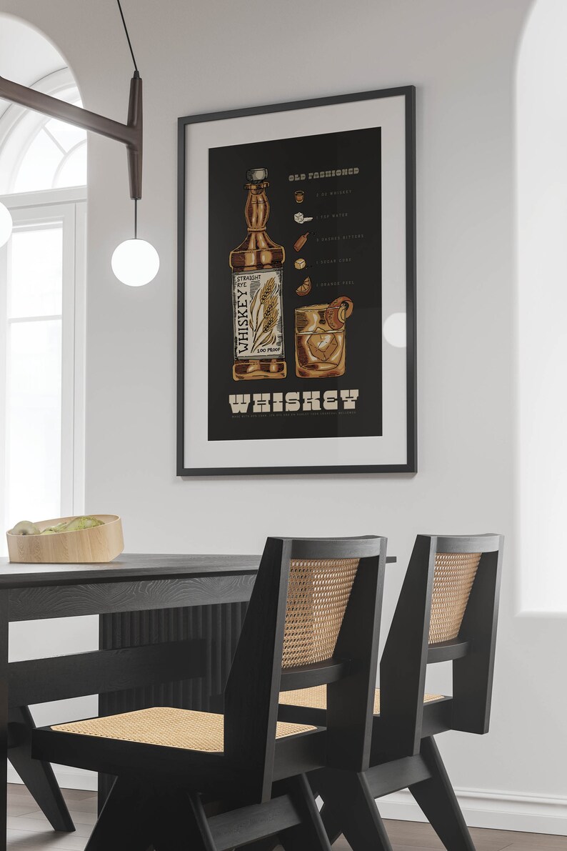 Whiskey Print Whiskey Sign Cocktail Print Bar Cart Art - Etsy