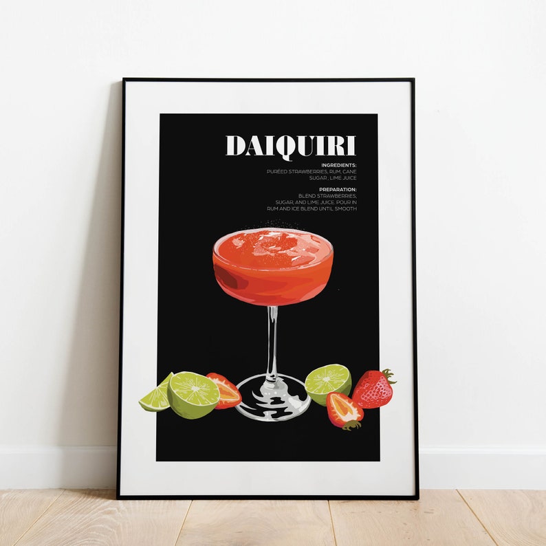 Daiquiri Cocktail Poster | Strawberry Daiquiri | Cocktail Poster ...