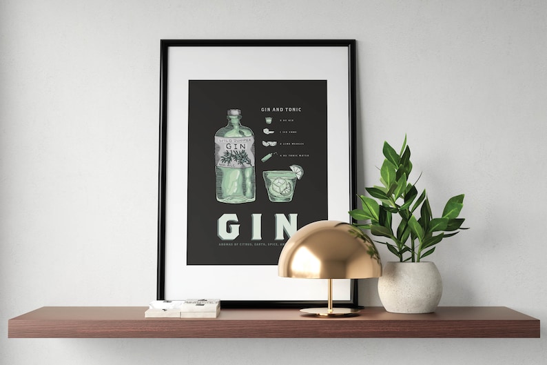 Gin Print Gin Lover Gift Cocktail Poster Bar Cart Art - Etsy