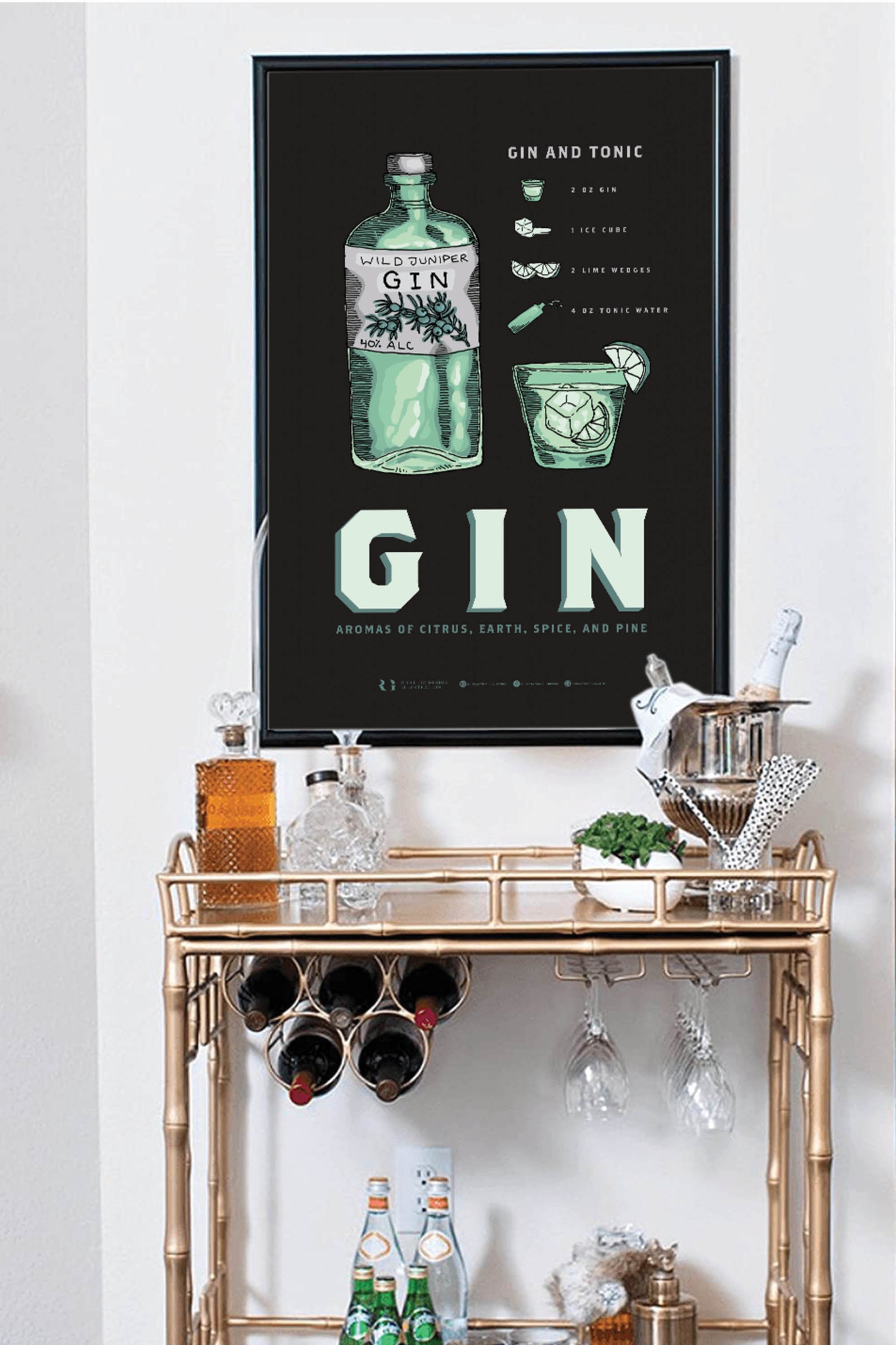 Gin Print Gin Lover Gift Cocktail Poster Bar Cart Art - Etsy