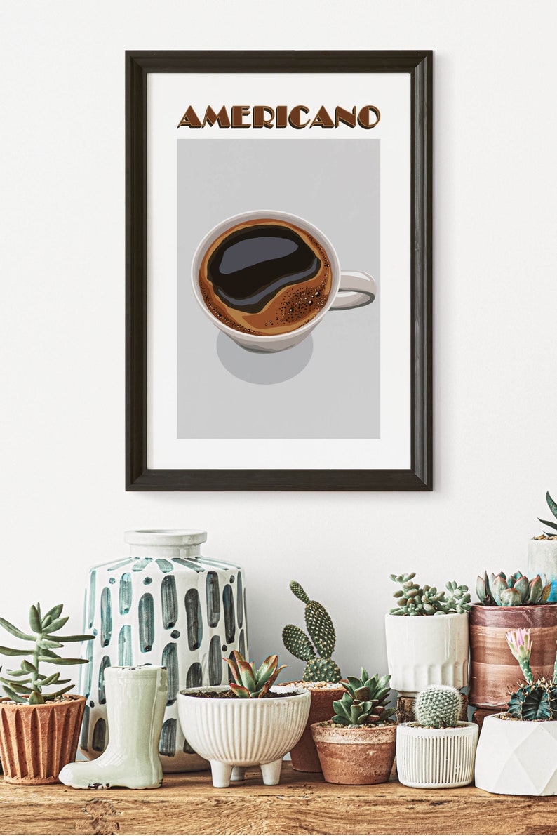 Americano Poster Black Coffee Poster Minimal Coffee Print Retro Coffee ...