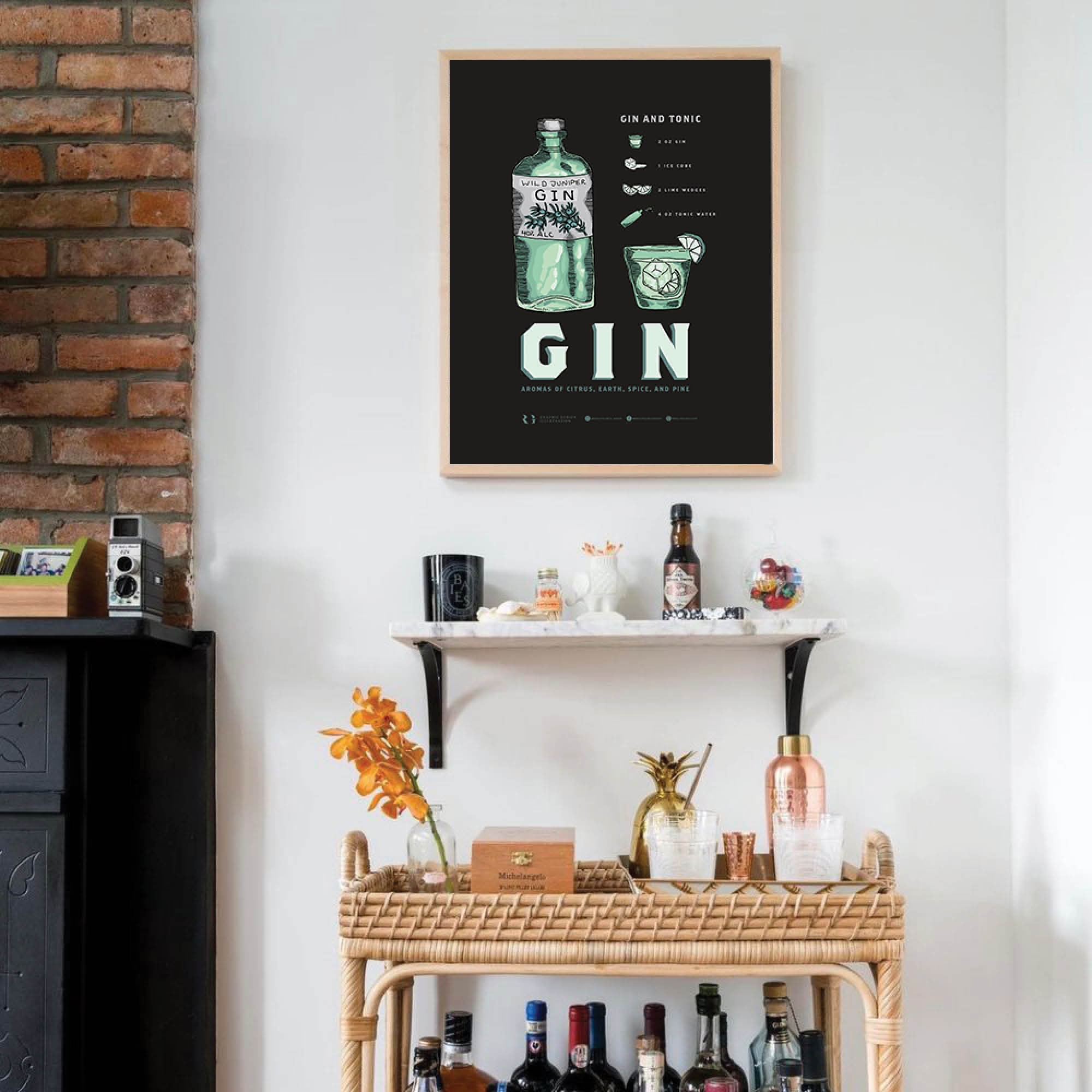 Gin Print Gin Lover Gift Cocktail Poster Bar Cart Art - Etsy