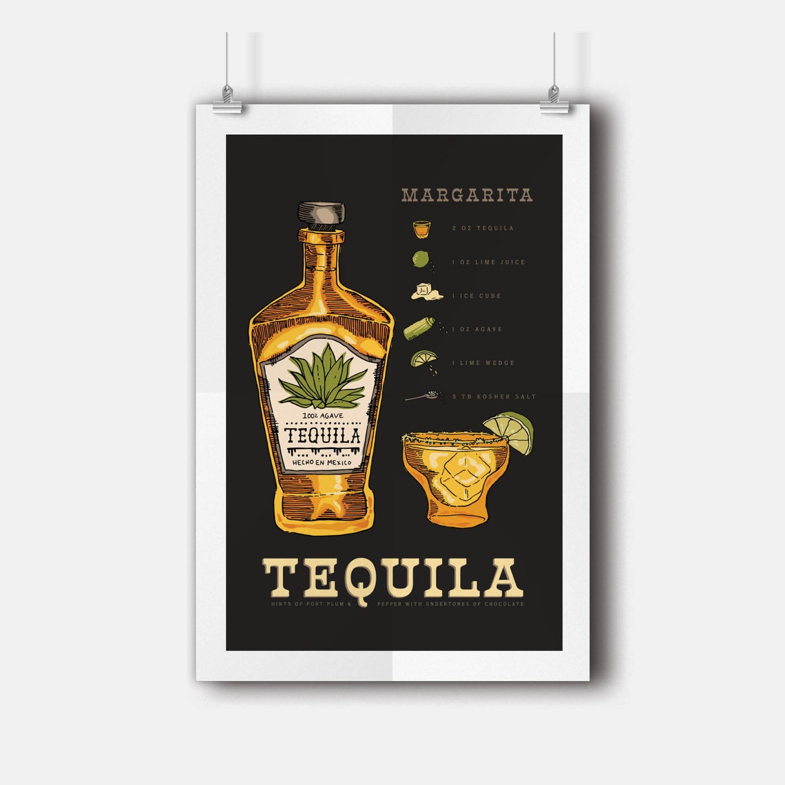 Tequila Print Cocktail Poster Bar Cart Art Cocktail - Etsy