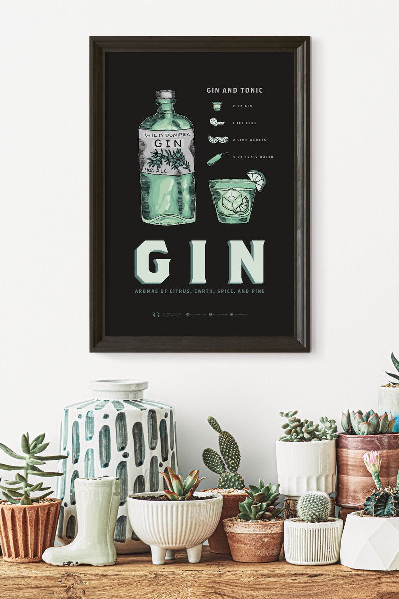 Gin Print | Gin Lover Gift | Cocktail Poster | Bar Cart Art | Cocktail ...