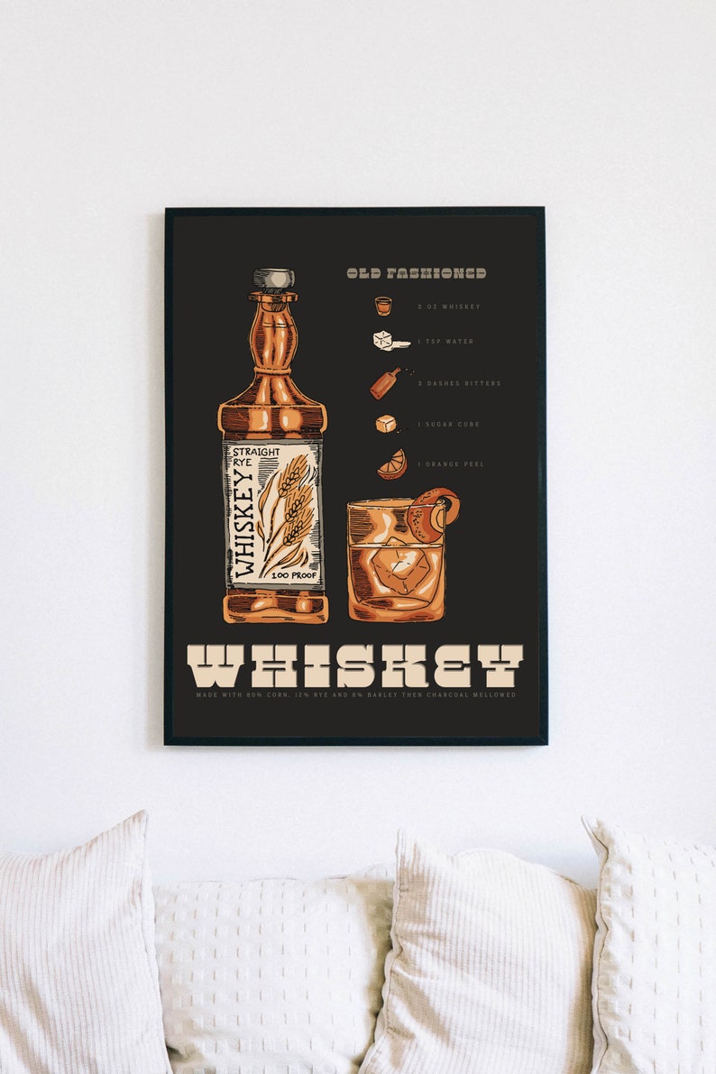 Whiskey Print Whiskey Sign Cocktail Print Bar Cart Art - Etsy