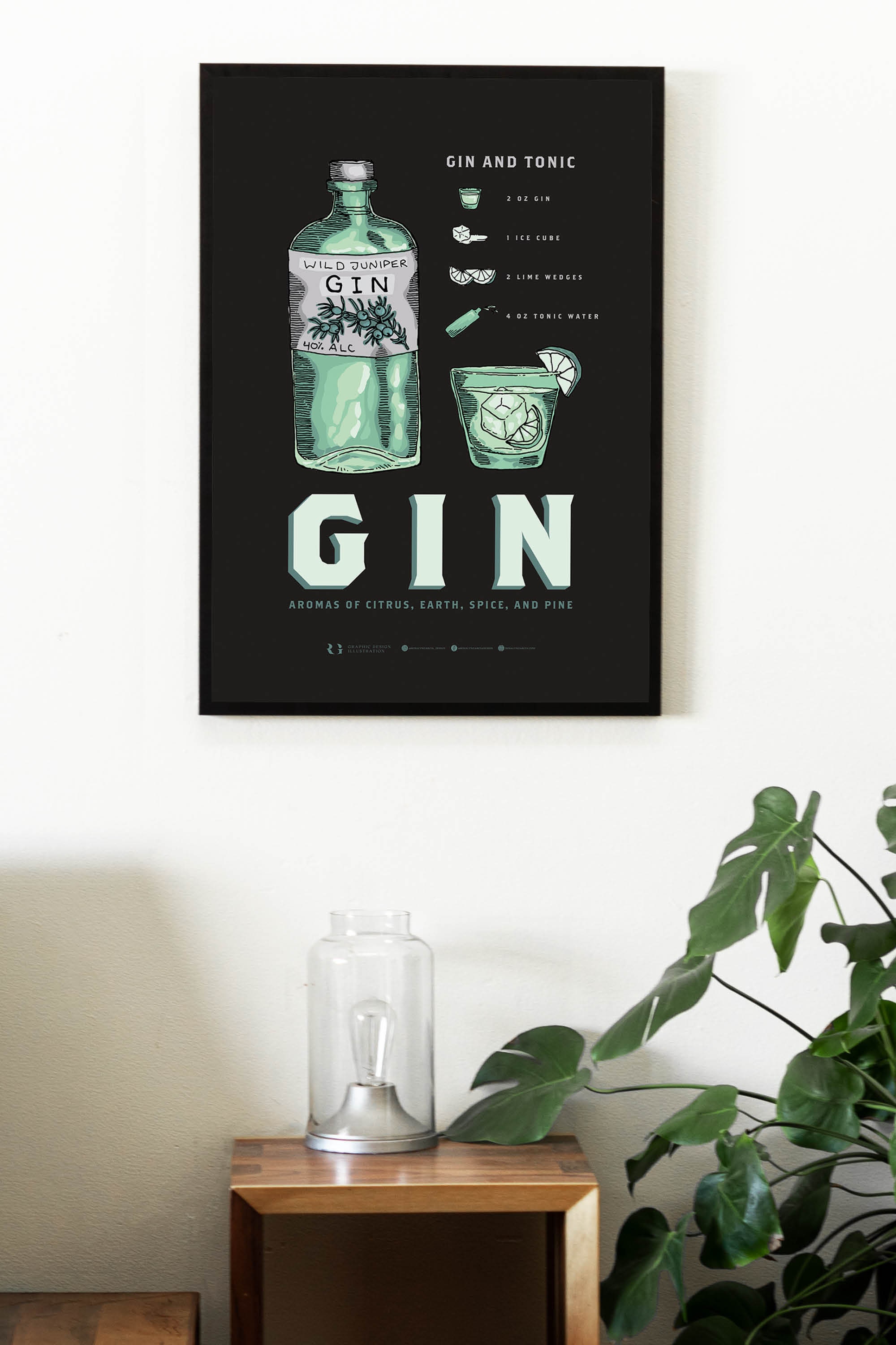 Gin Print Gin Lover Gift Cocktail Poster Bar Cart Art - Etsy