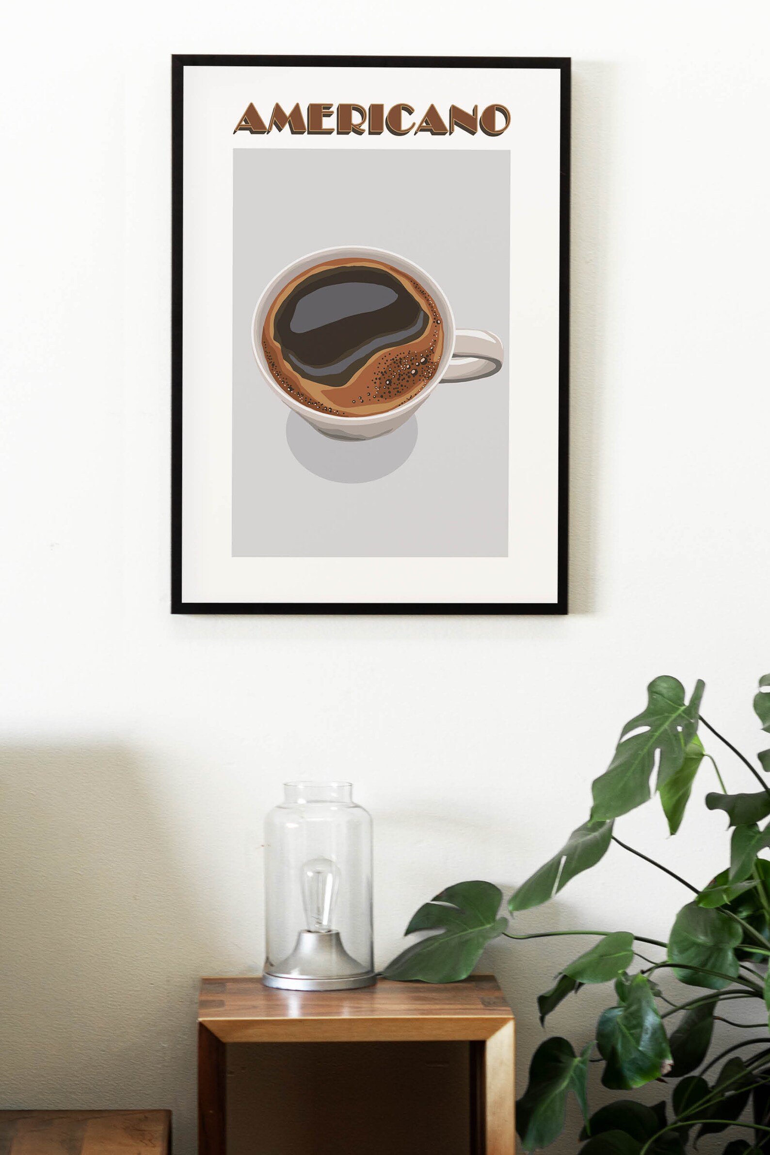 Americano Poster | Black Coffee Poster | Minimal Coffee Print | Retro ...