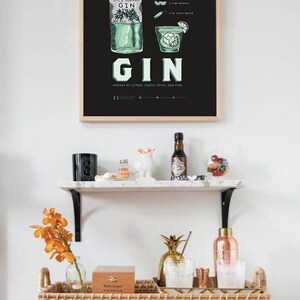 Gin Print | Gin Lover Gift | Cocktail Poster | Bar Cart Art | Cocktail ...