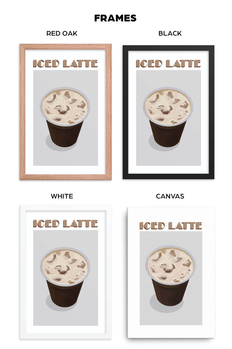 Iced Latte Poster Iced Coffee Wall Art Latte Coffee Poster Cup of ...