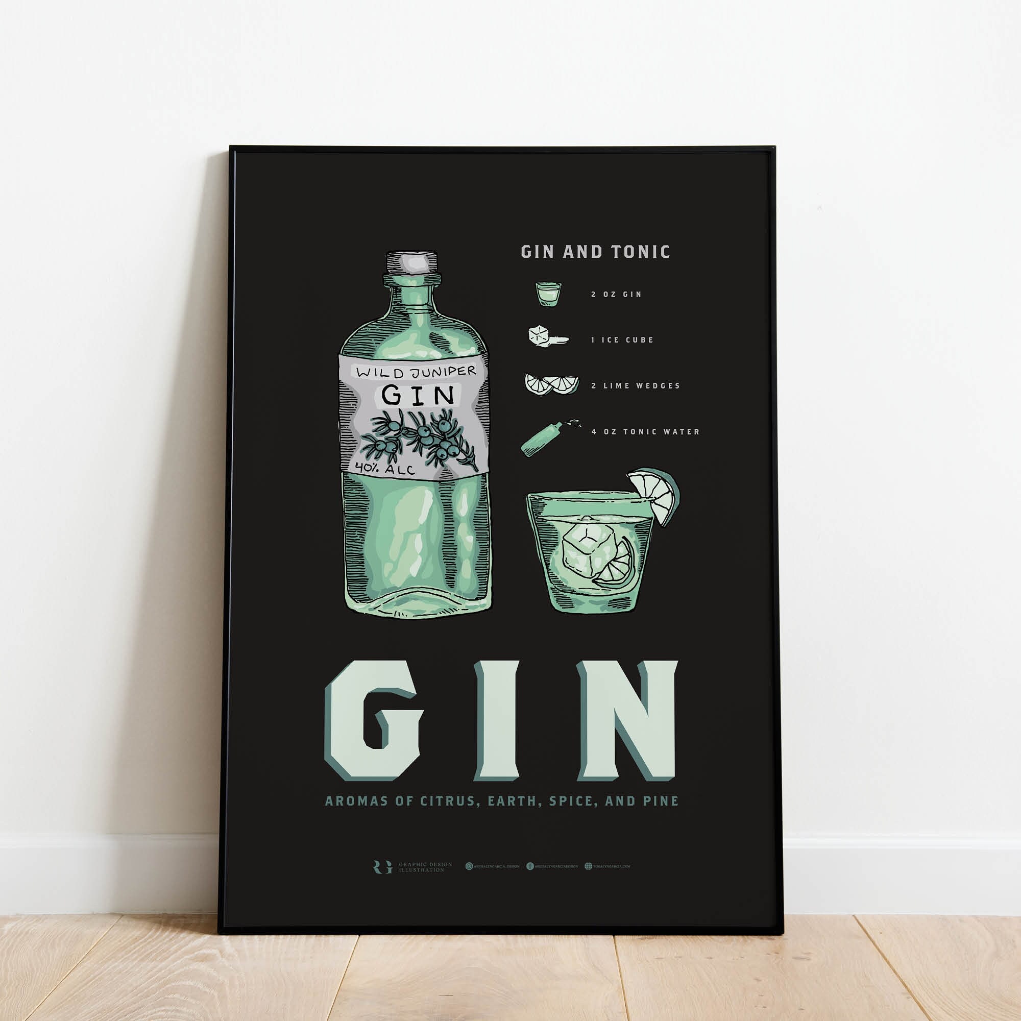 Gin Print | Gin Lover Gift | Cocktail Poster | Bar Cart Art | Cocktail ...