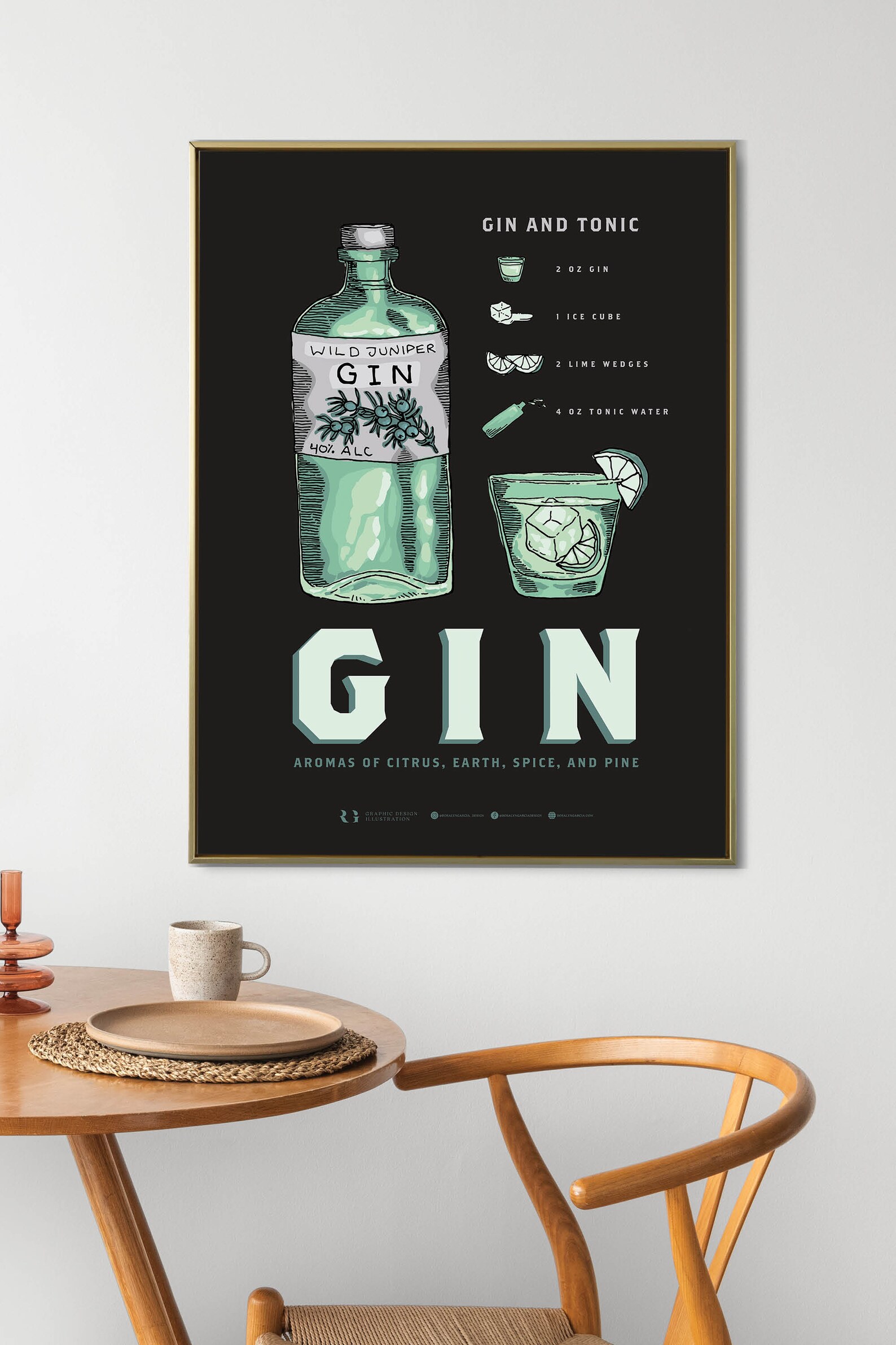 Gin Print | Gin Lover Gift | Cocktail Poster | Bar Cart Art | Cocktail ...