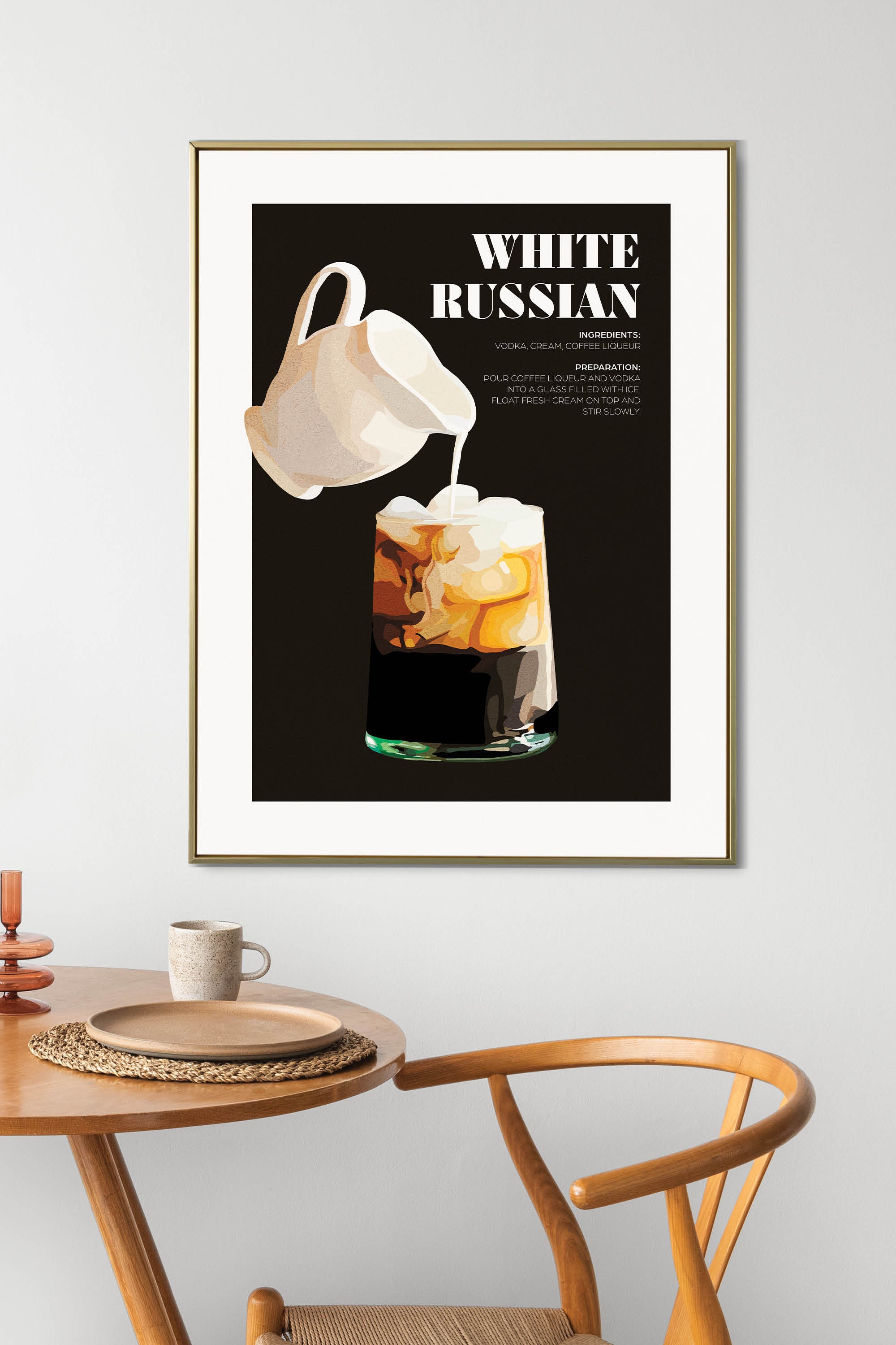 White Russian Cocktail Poster | Cocktail Poster | Drinks Poster | Bar ...