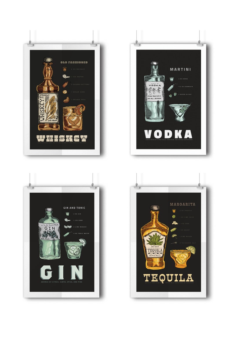 Tequila Print Cocktail Poster Bar Cart Art Cocktail - Etsy