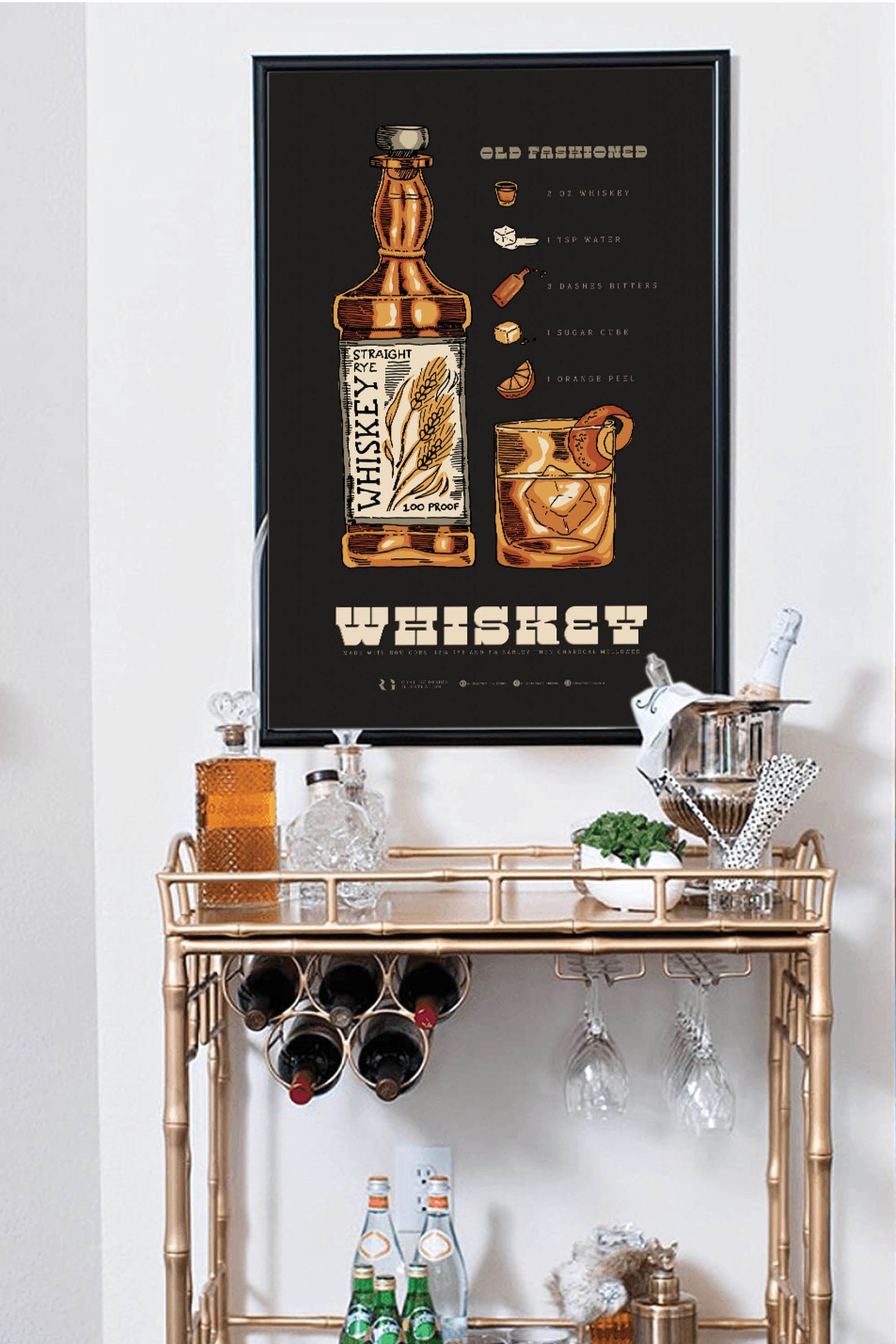 Whiskey Print Whiskey Sign Cocktail Print Bar Cart Art - Etsy