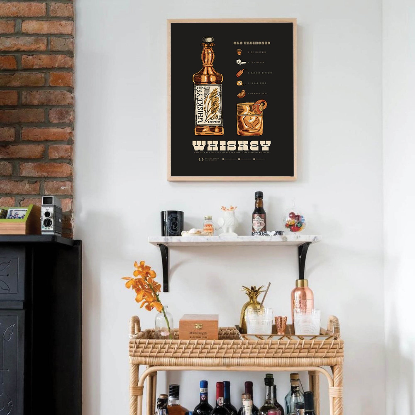 Whiskey Print Whiskey Sign Cocktail Print Bar Cart Art - Etsy