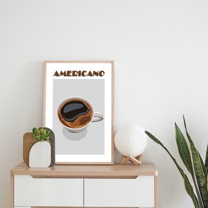 Americano Poster Black Coffee Poster Minimal Coffee Print Retro Coffee ...
