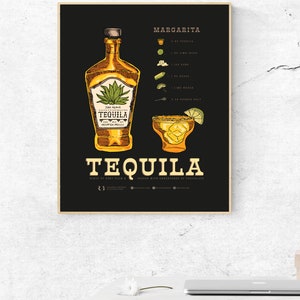Tequila Print Cocktail Poster Bar Cart Art Cocktail - Etsy