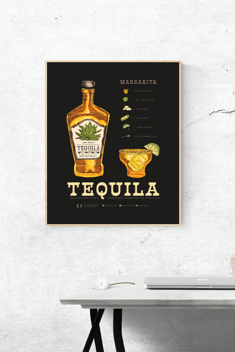 Tequila Print Cocktail Poster Bar Cart Art Cocktail - Etsy