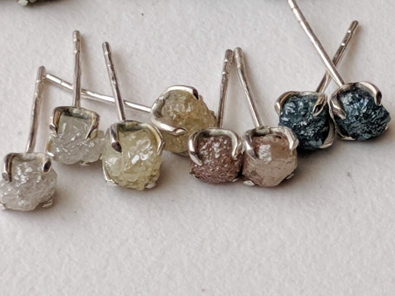 5-5.5mm Light Yellow Raw Diamond Studs, 2 Pc Matched Pair Rough Diamond ...