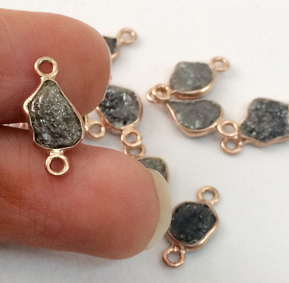 Materials Gemstones 7-8mm Grey Rough Diamond Double Loop Connectors ...