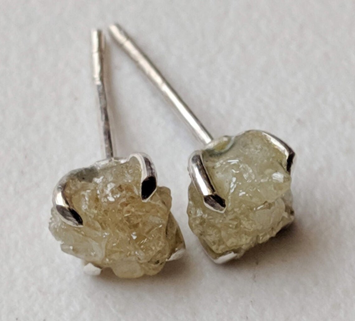 5-5.5mm Light Yellow Raw Diamond Studs, 2 Pc Matched Pair Rough Diamond ...