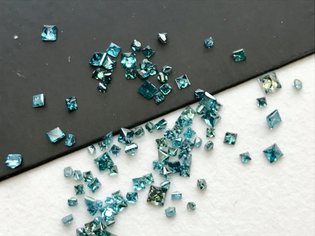 1-2mm Blue Diamond Princess Cut, Sparkling Faceted Square Blue Diamond ...