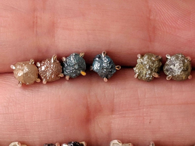 5-5.5mm Light Yellow Raw Diamond Studs, 2 Pc Matched Pair Rough Diamond ...