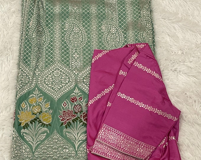 Pure Tanchoi Banarasi Silk Saree in Silver Weaving Zari With Contrast ...