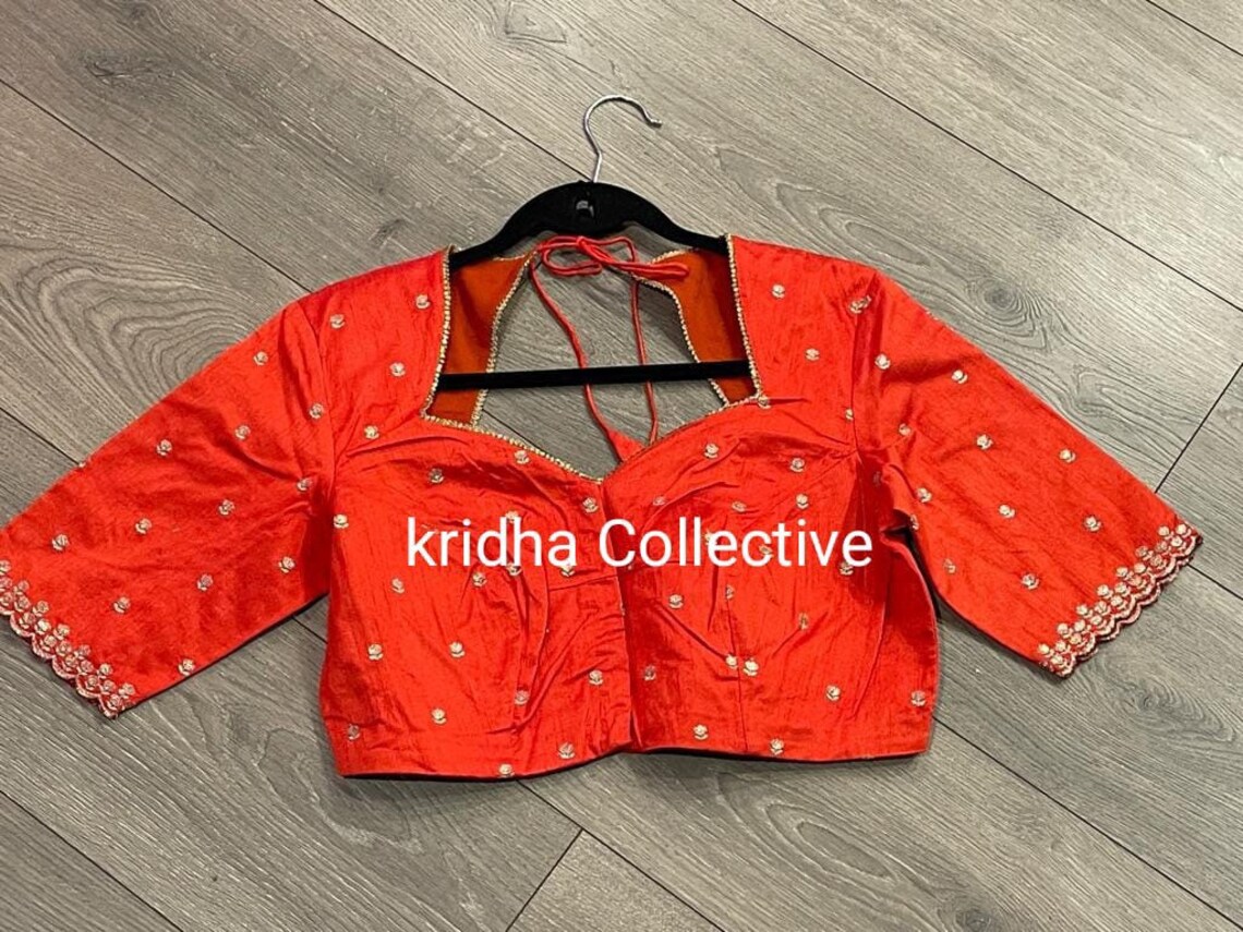 Orange Shaderawsilk Blouse With Designer Stitched Blouse - Etsy