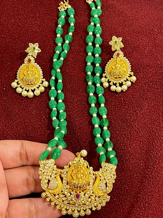 Monalisa Beaded Long Chain With Locket and Matching Earrings festive Jewelry wedding Jewelry bridal Jewelry Setsindian Necklace Earring Etsy