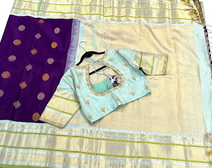 Pure Double Weaving Handloom Gadwal Kanchi Saree With Maggam Work ...