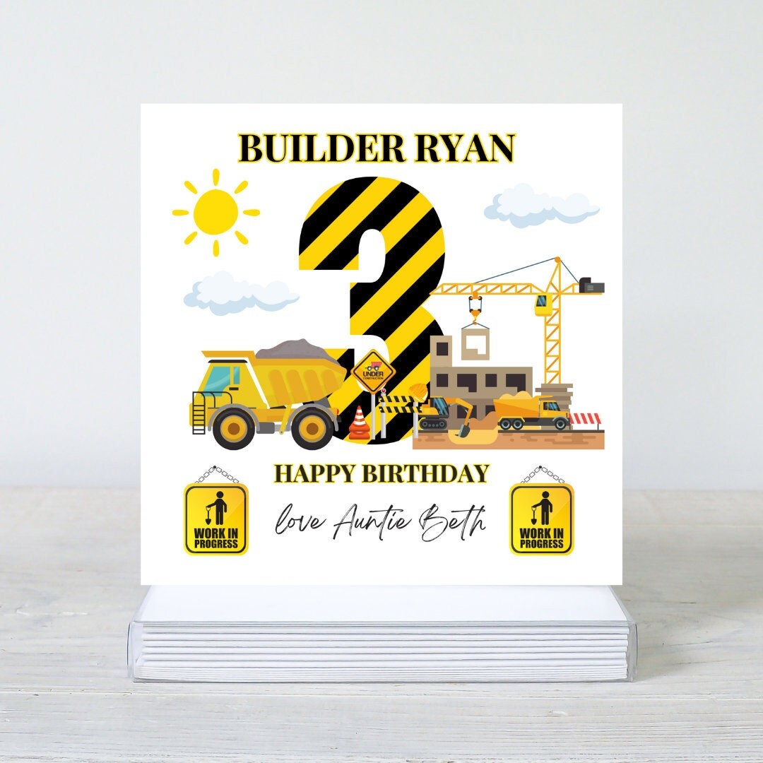 Personalized Digger 3rd Birthday Card: Construction Theme. - Etsy
