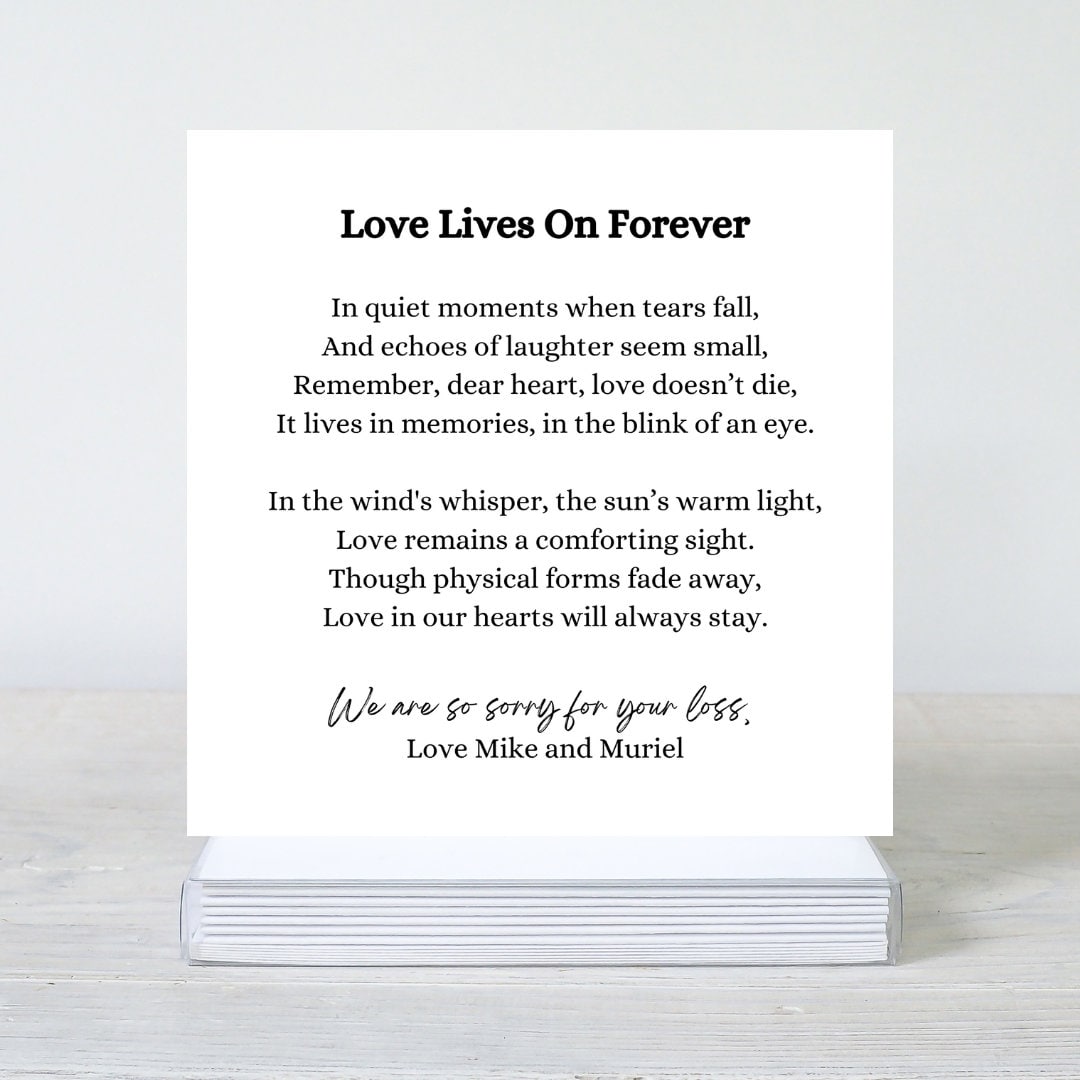 Love Lives on Forever Grief Poem, Sympathy Card With Poem, Personalized ...