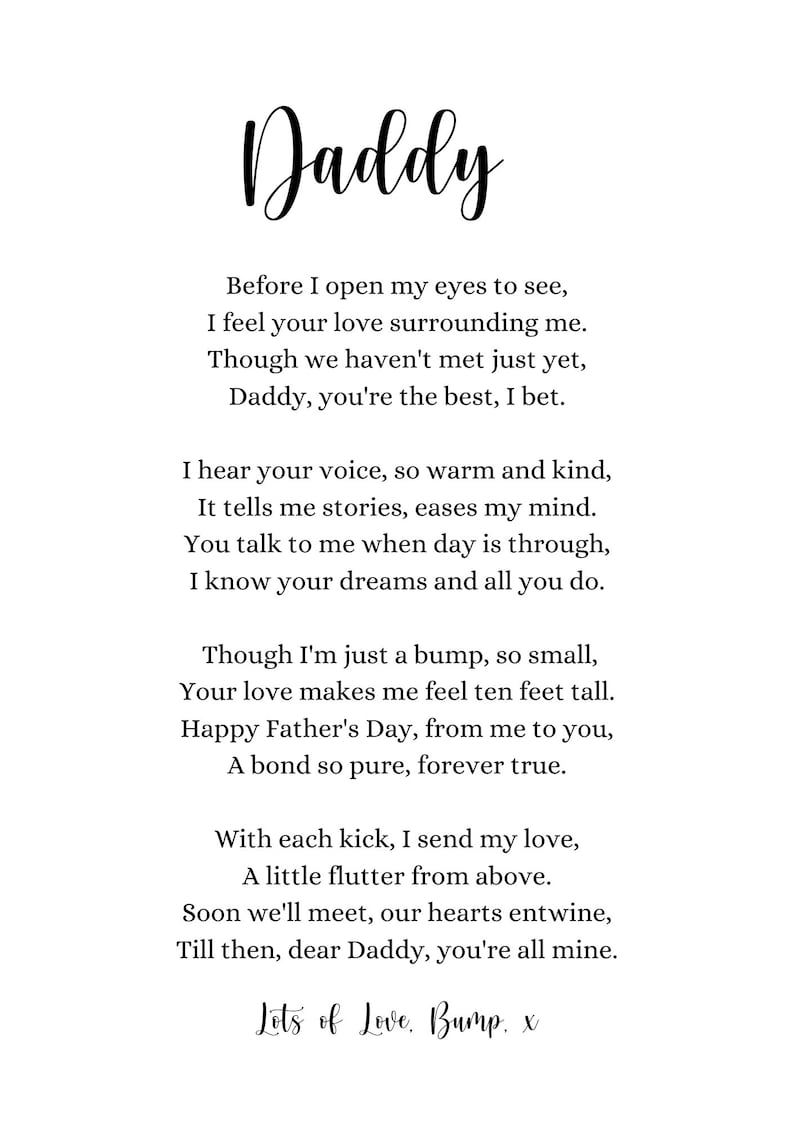 Daddy to Be Poem Card: Father's Day Pregnancy Announcement. - Etsy