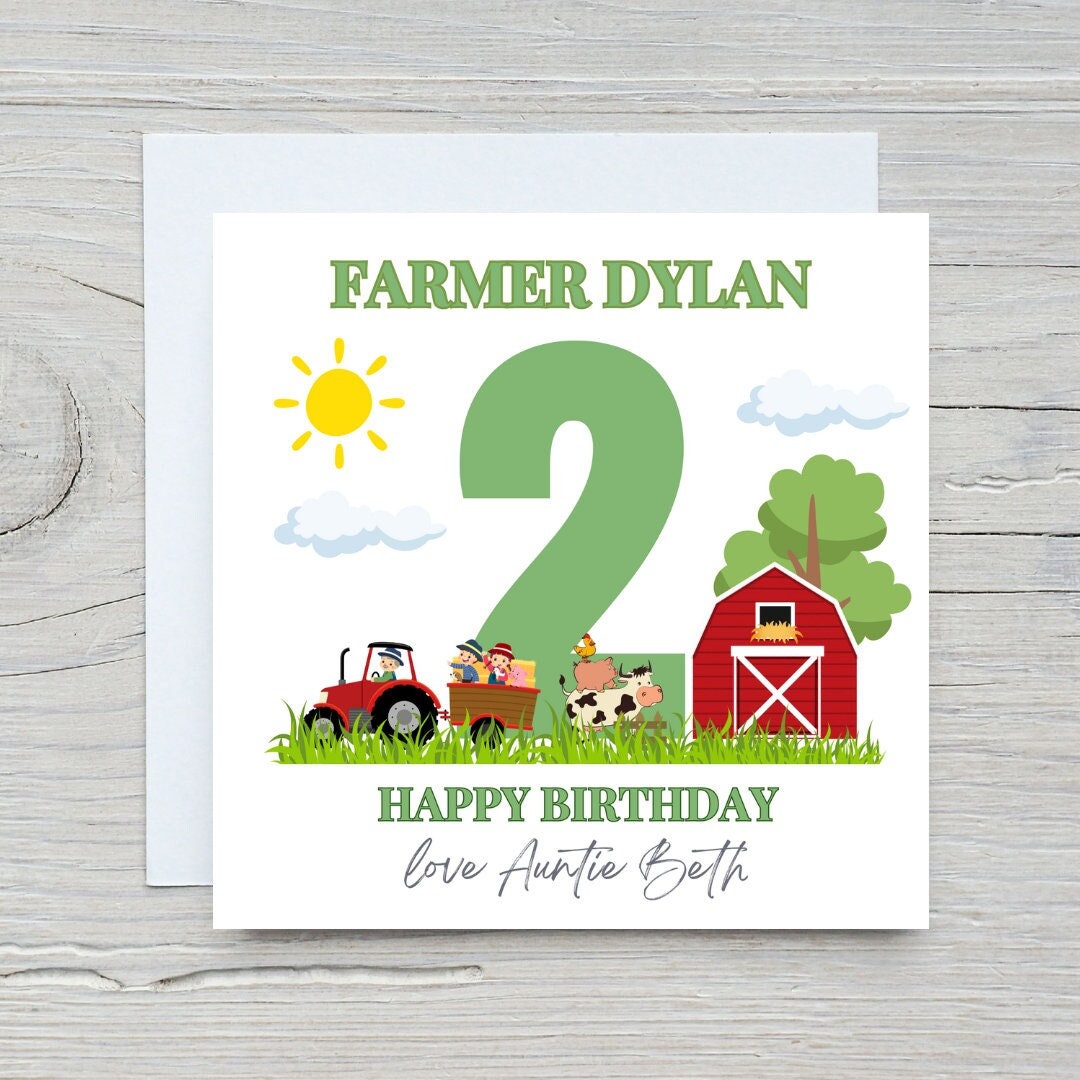 Happy Birthday Farmer, Tractor Birthday Card, 2nd Birthday Card, Kids ...