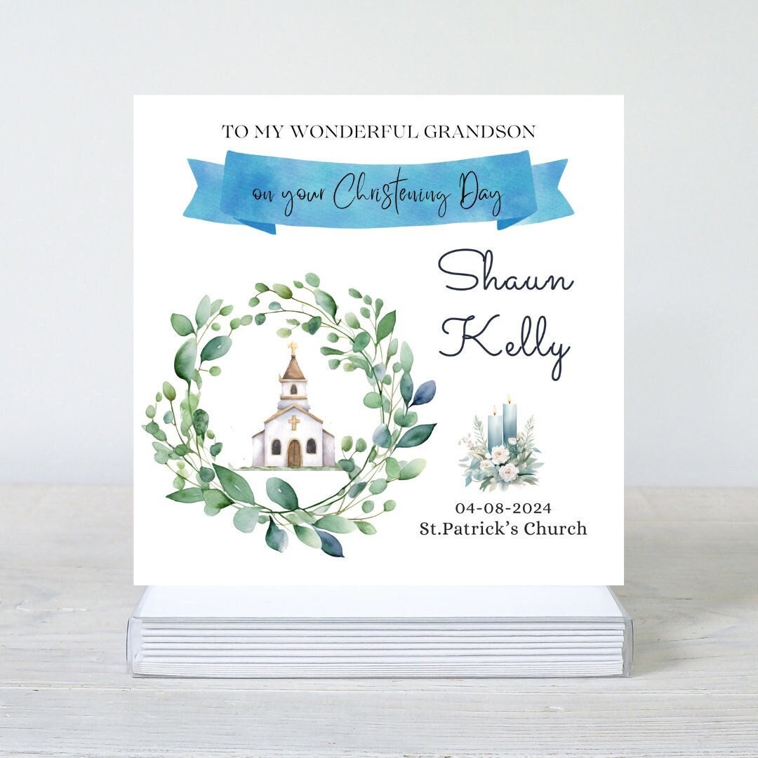 Grandson Christening Card: Personalized Baptism Keepsake. - Etsy