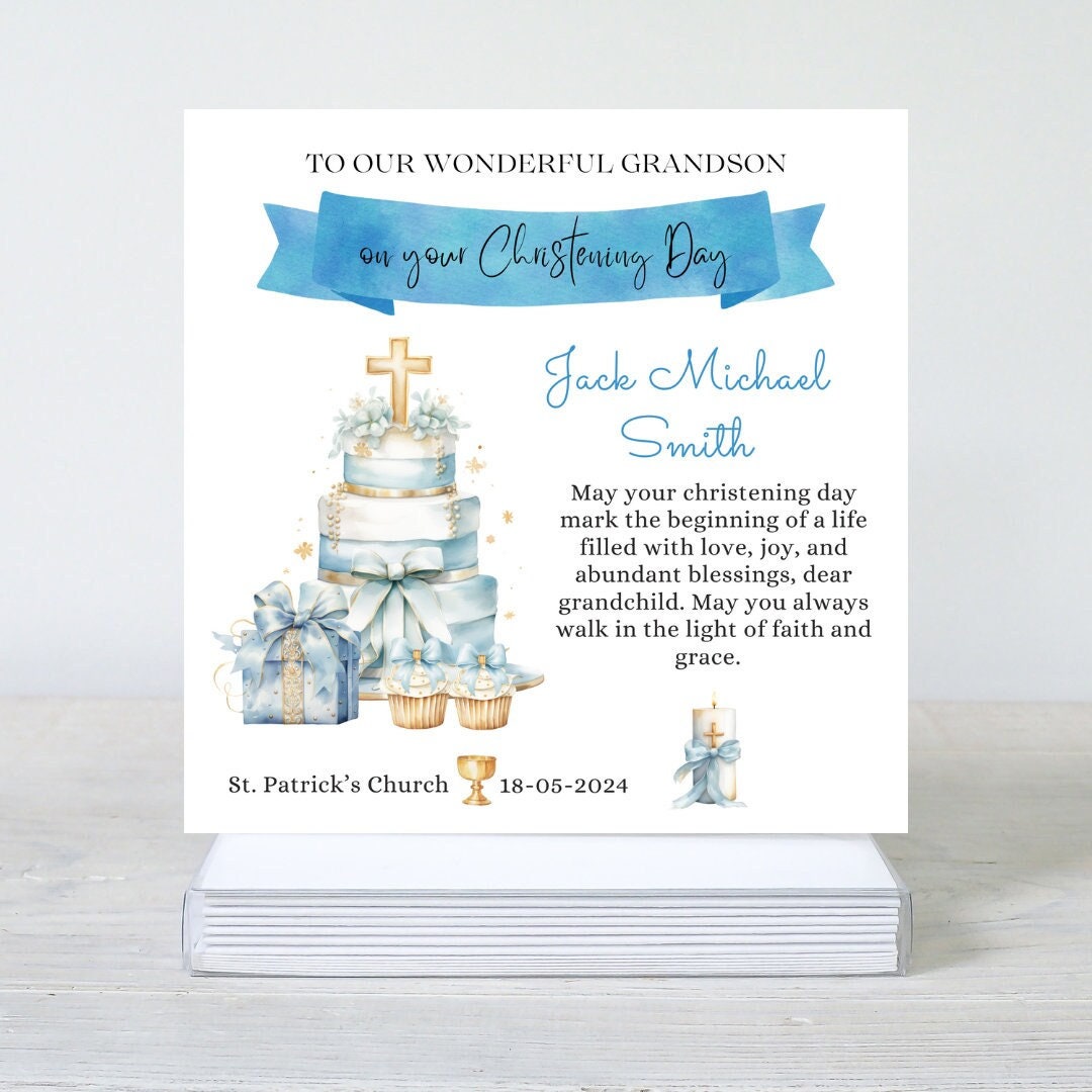 Personalized Grandson Christening Card: Elegant Baptism Card - Etsy