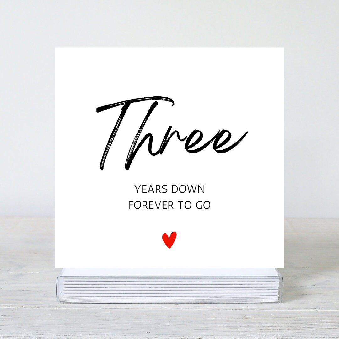 Three Years Down Forever to Go Wedding Anniversary Card, 3 Years ...