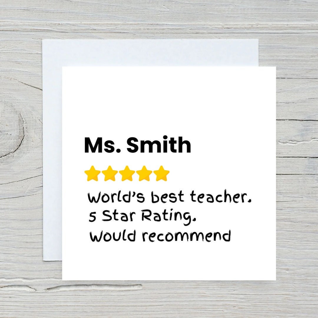5 Star Review Teacher Card, End of Year Teacher Card, Thank You Teacher ...